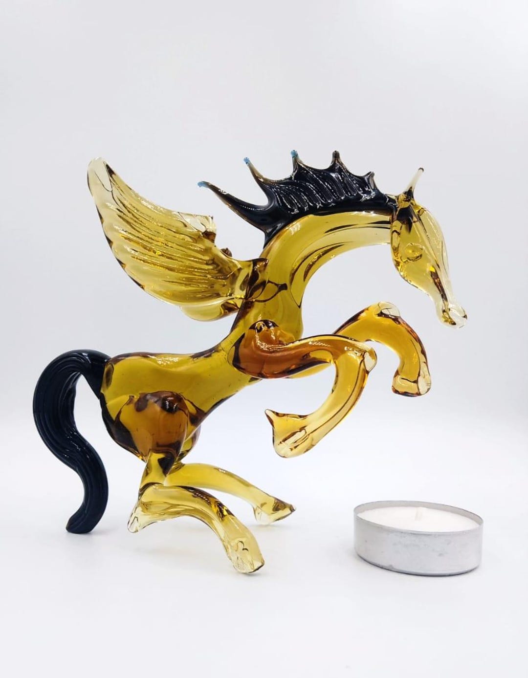 Handcrafted Golden Pegasus Glass Sculpture – Glass Horse Figurine ...