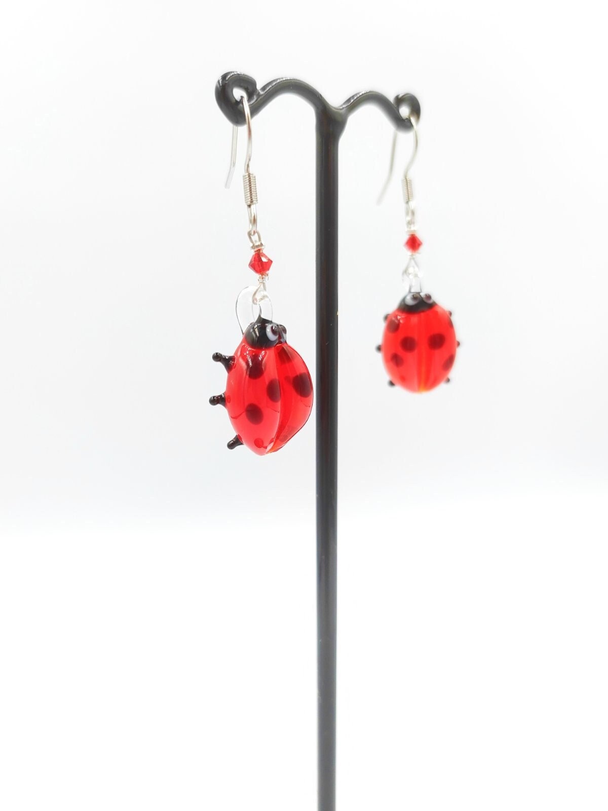 Red Glass Ladybird Earrings, Ladybug Jewelry, Animal Lover Insect ...