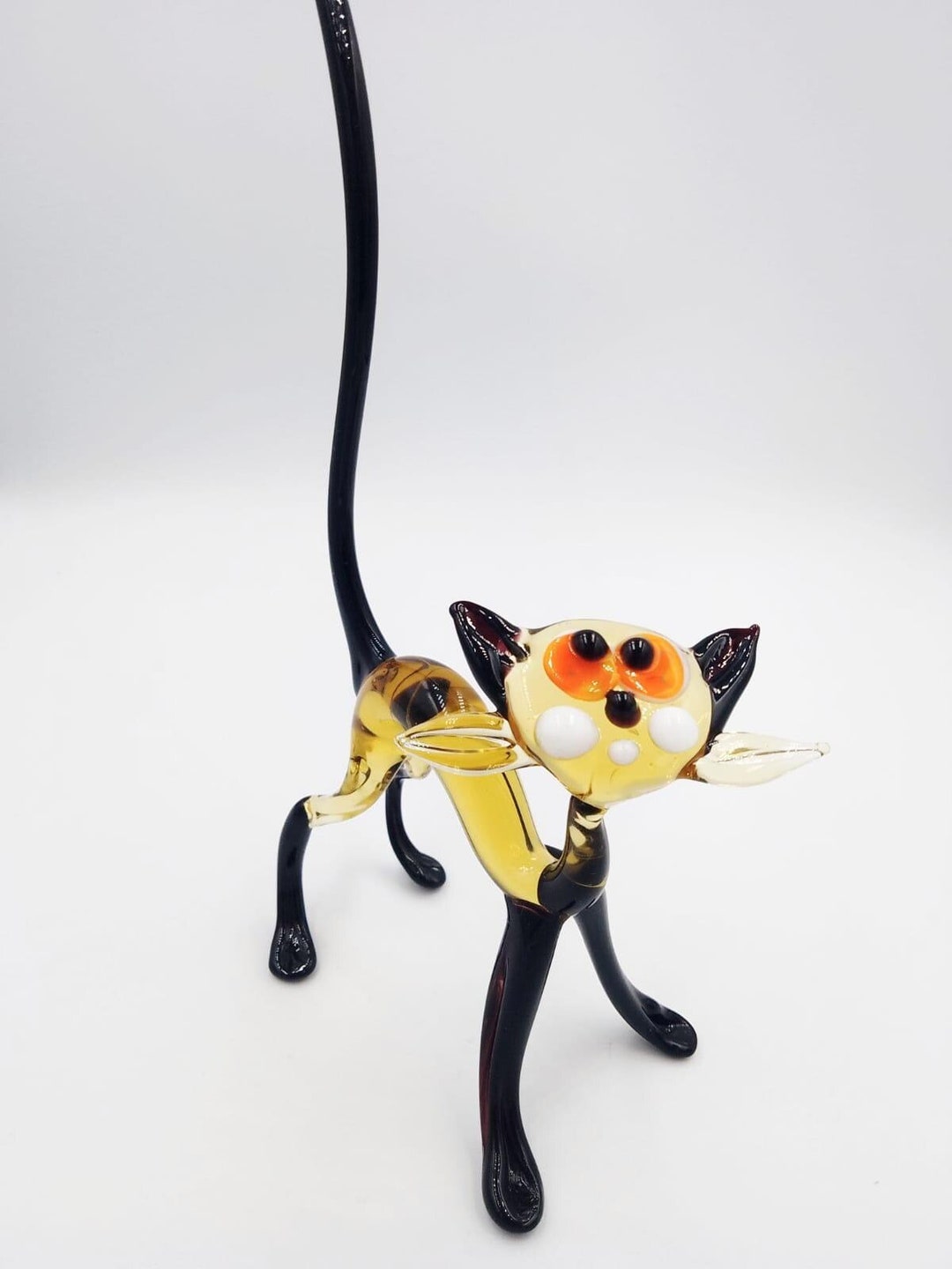 Handmade Glass Golden Cat Sculpture – Elegant Animal Figurine, Stylish ...
