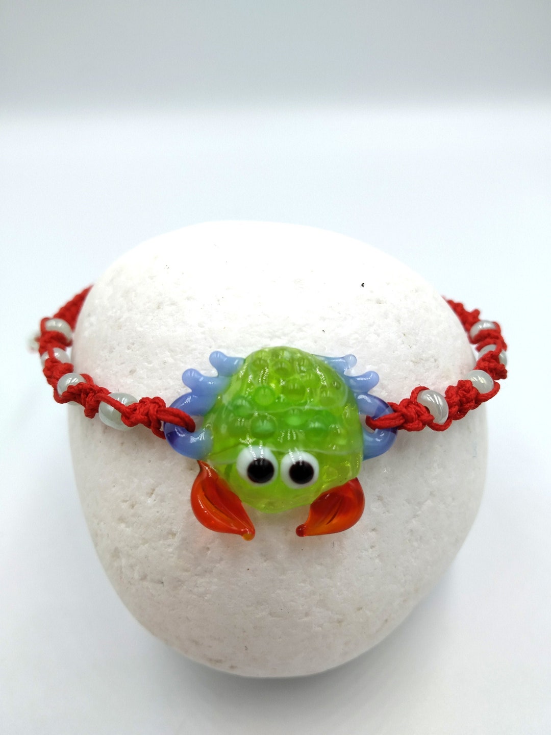 Handmade Glass Crab Bracelet, Elegant Macrame Glass Bangle Crab ...
