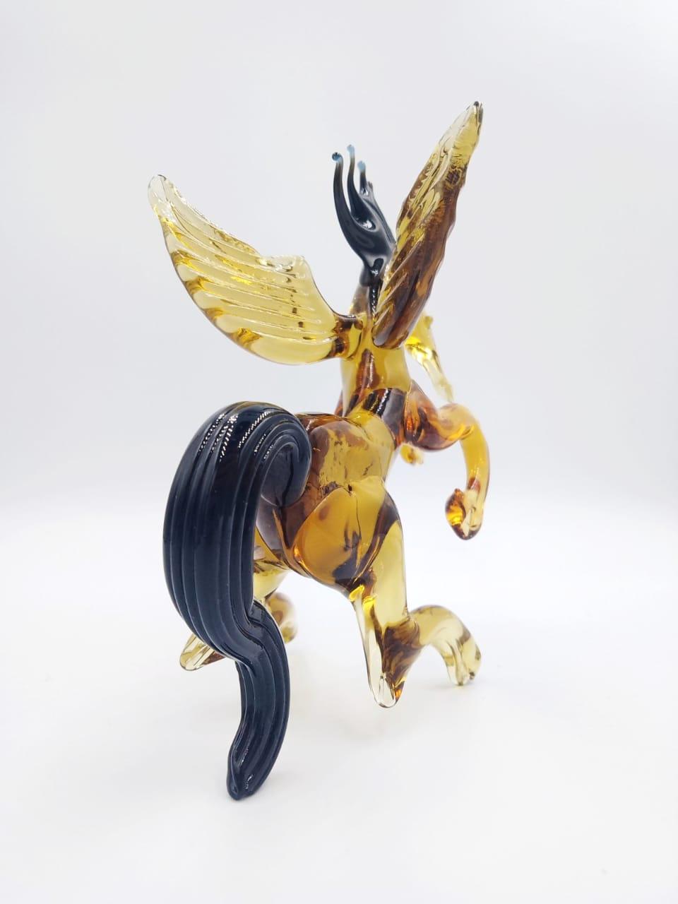 Handcrafted Golden Pegasus Glass Sculpture – Glass Horse Figurine ...
