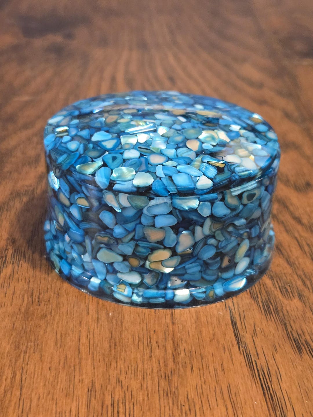 Blue Crushed Sea Shell Round Trinket Box With Lid, Housewarming Gift ...