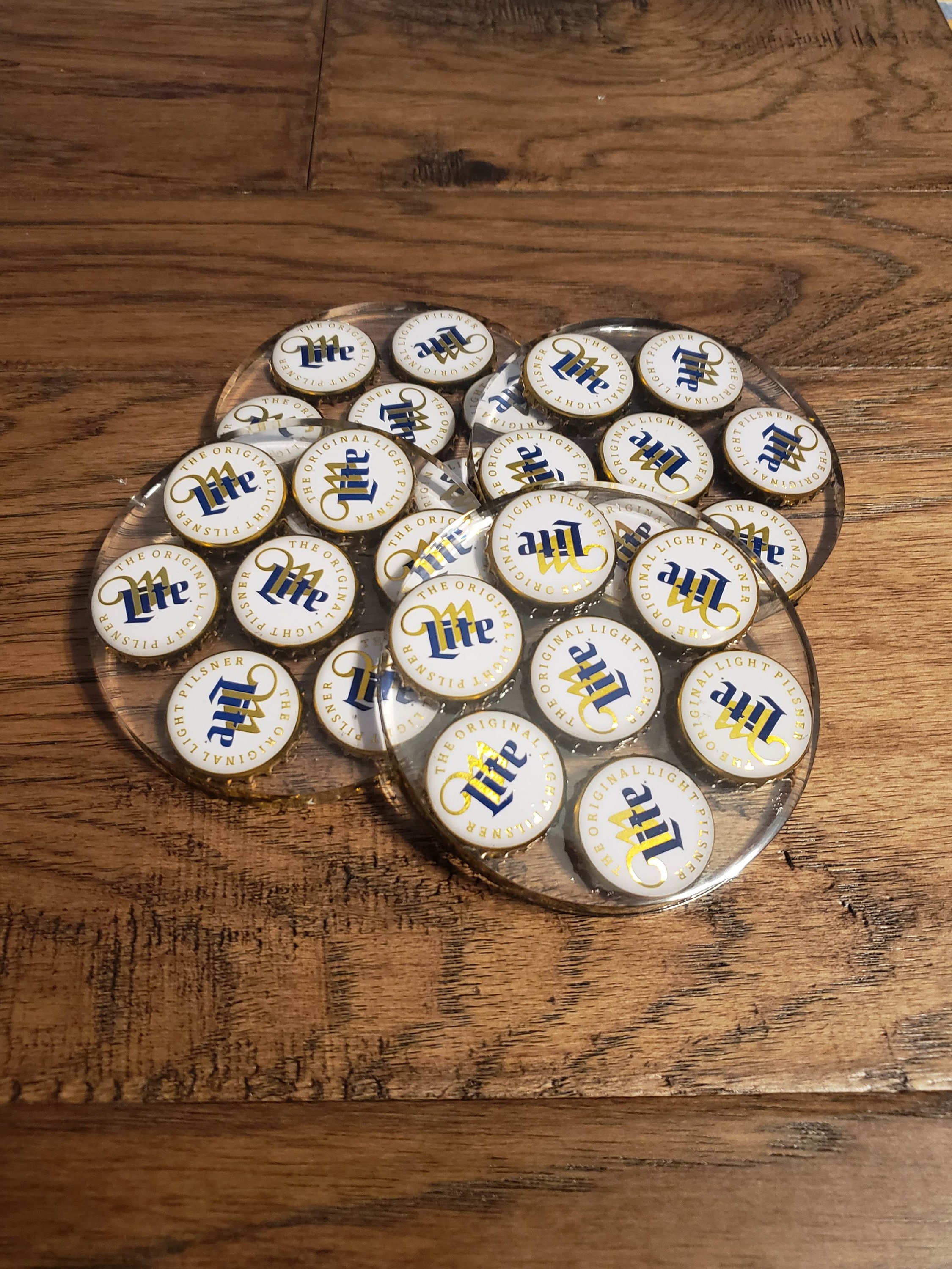 Bottle Cap Coaster Set Miller Lite Beer Coasters - Etsy