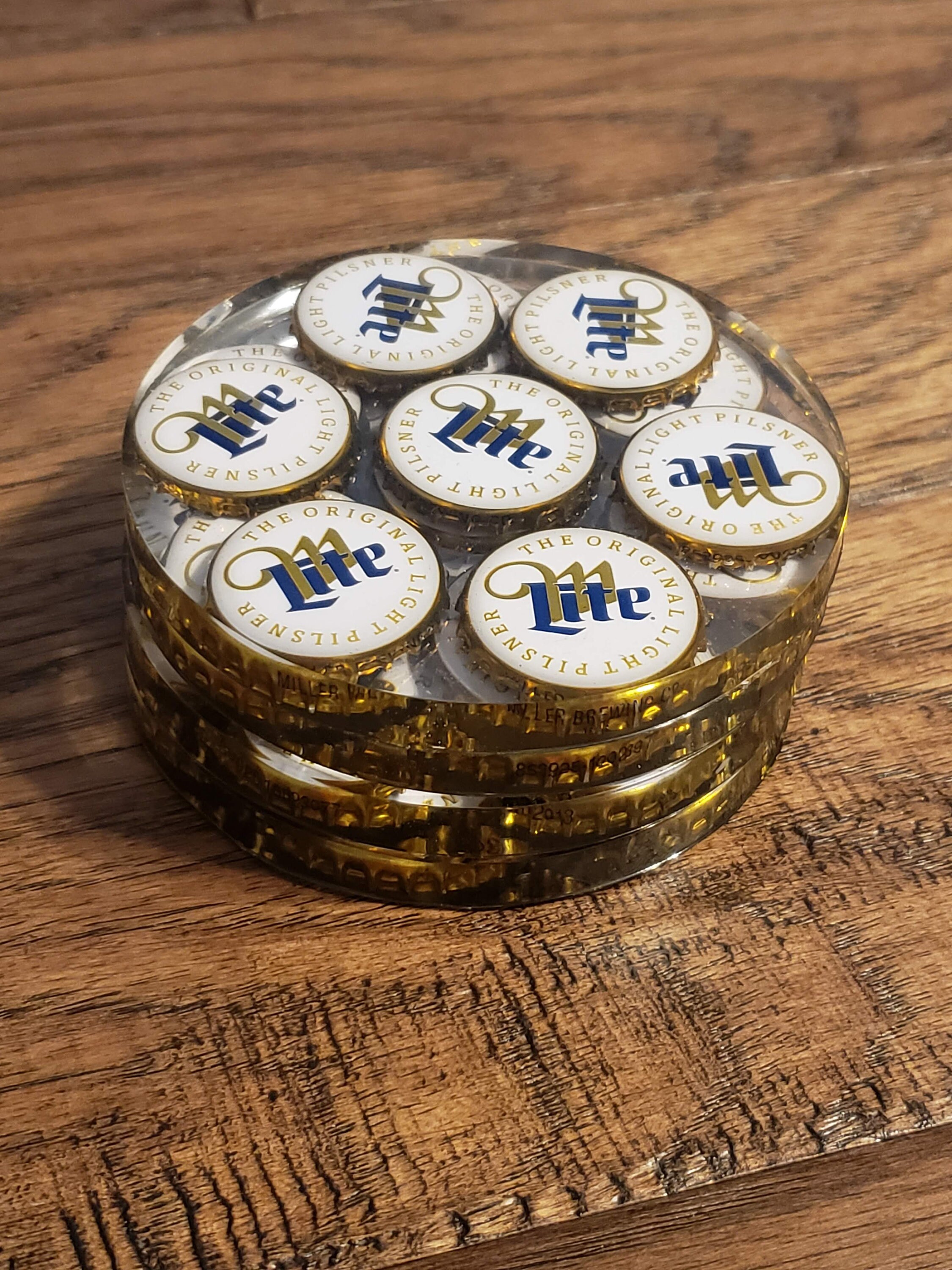 Bottle Cap Coaster Set Miller Lite Beer Coasters | Etsy