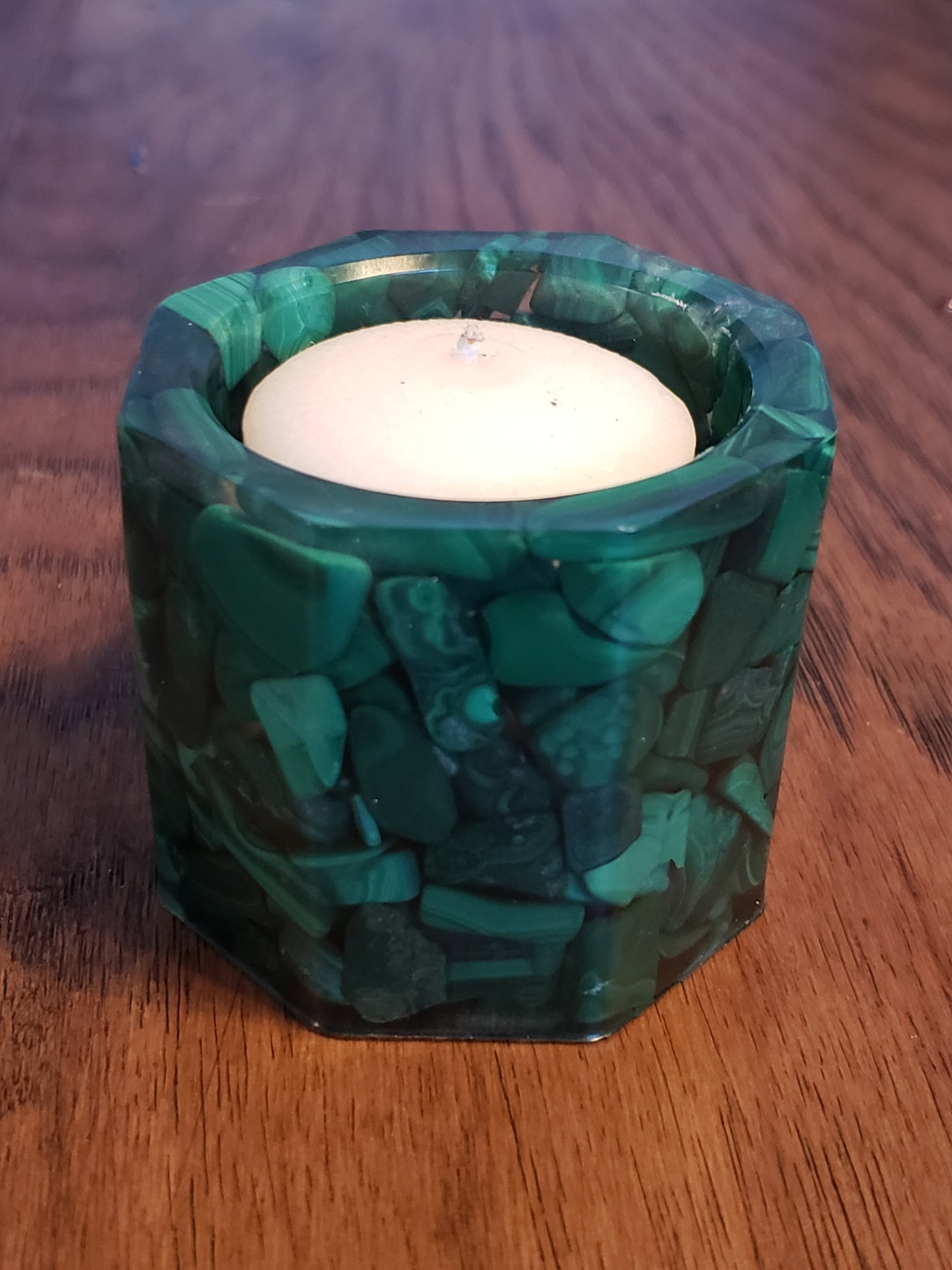 Malachite Stone Candle Holder, Qtip Holder, Tumbled Stone Candle Holder ...