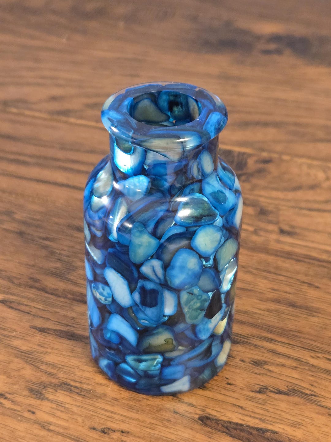 Teal Blue Crushed Sea Shell Bottle Bud Vase, Decorative Vase, Bathroom ...