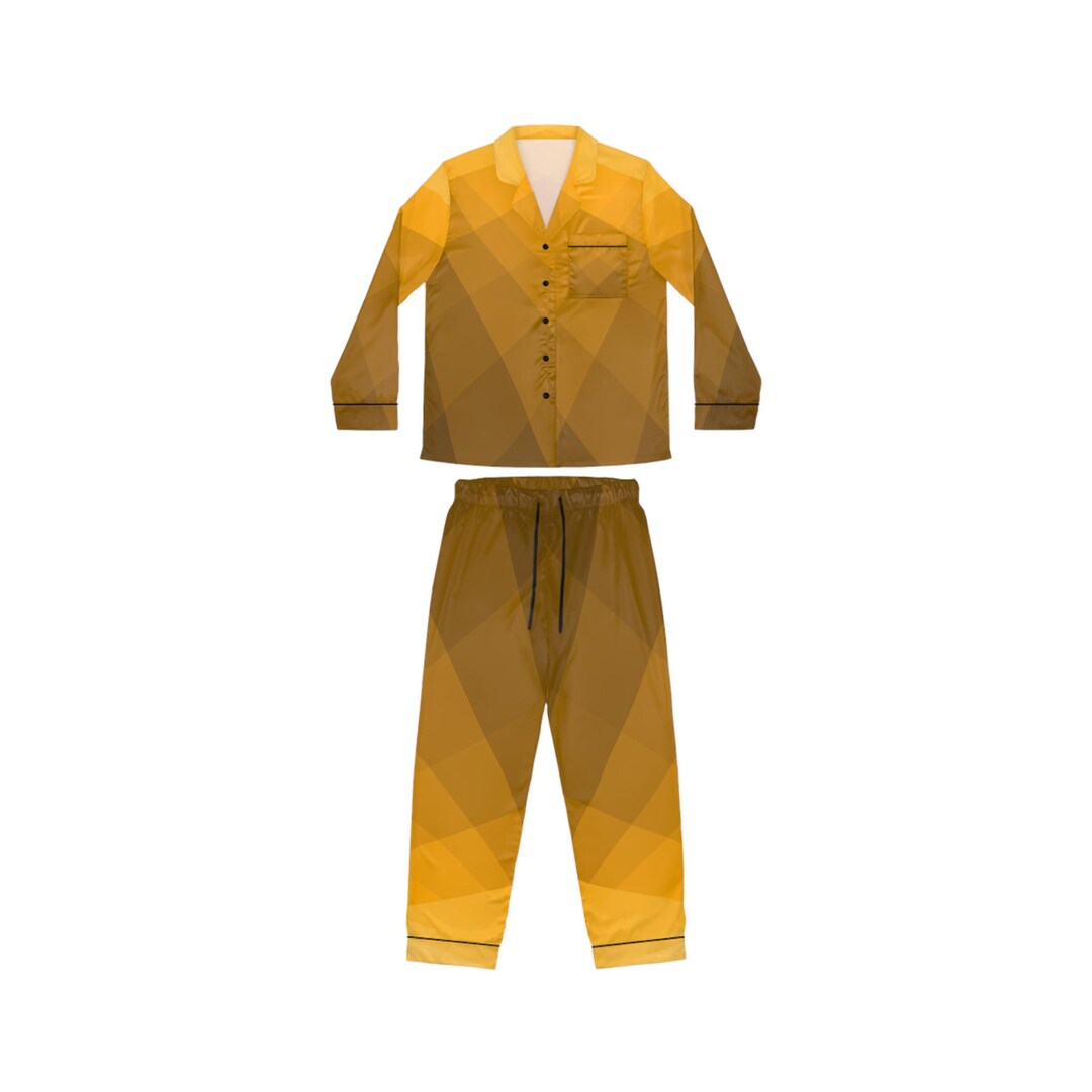 Orange Gradient Women's Satin Pajamas, Geometric Sleepwear Set ...
