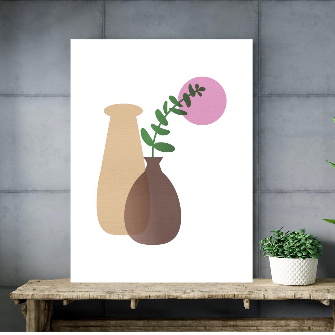 Modern Boho Pots Home Decor Art, Earth Tones Vase Art Decor, Abstract ...