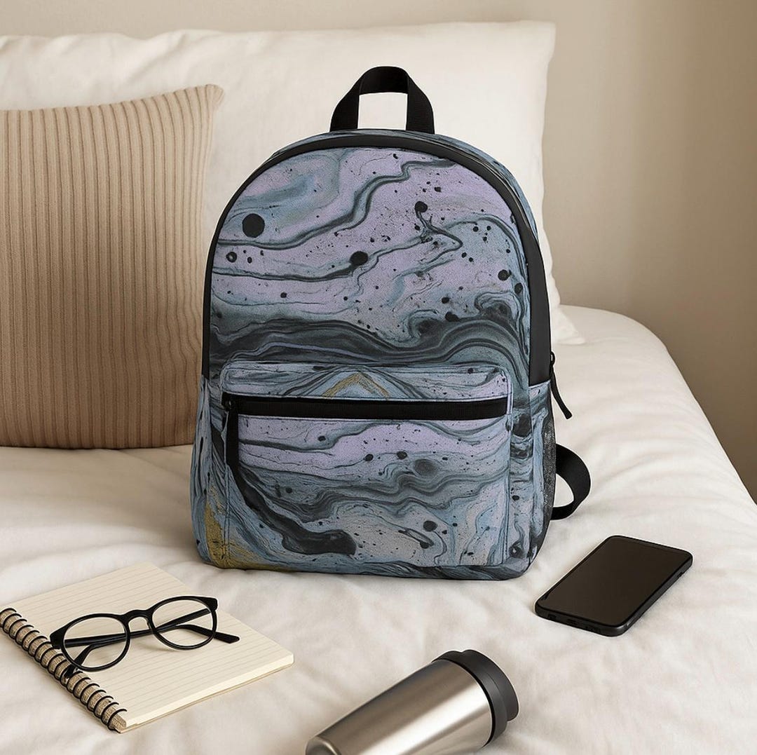 Abstract Marble Swirl Backpack Trendy School Bag Unique Travel Knapsack ...