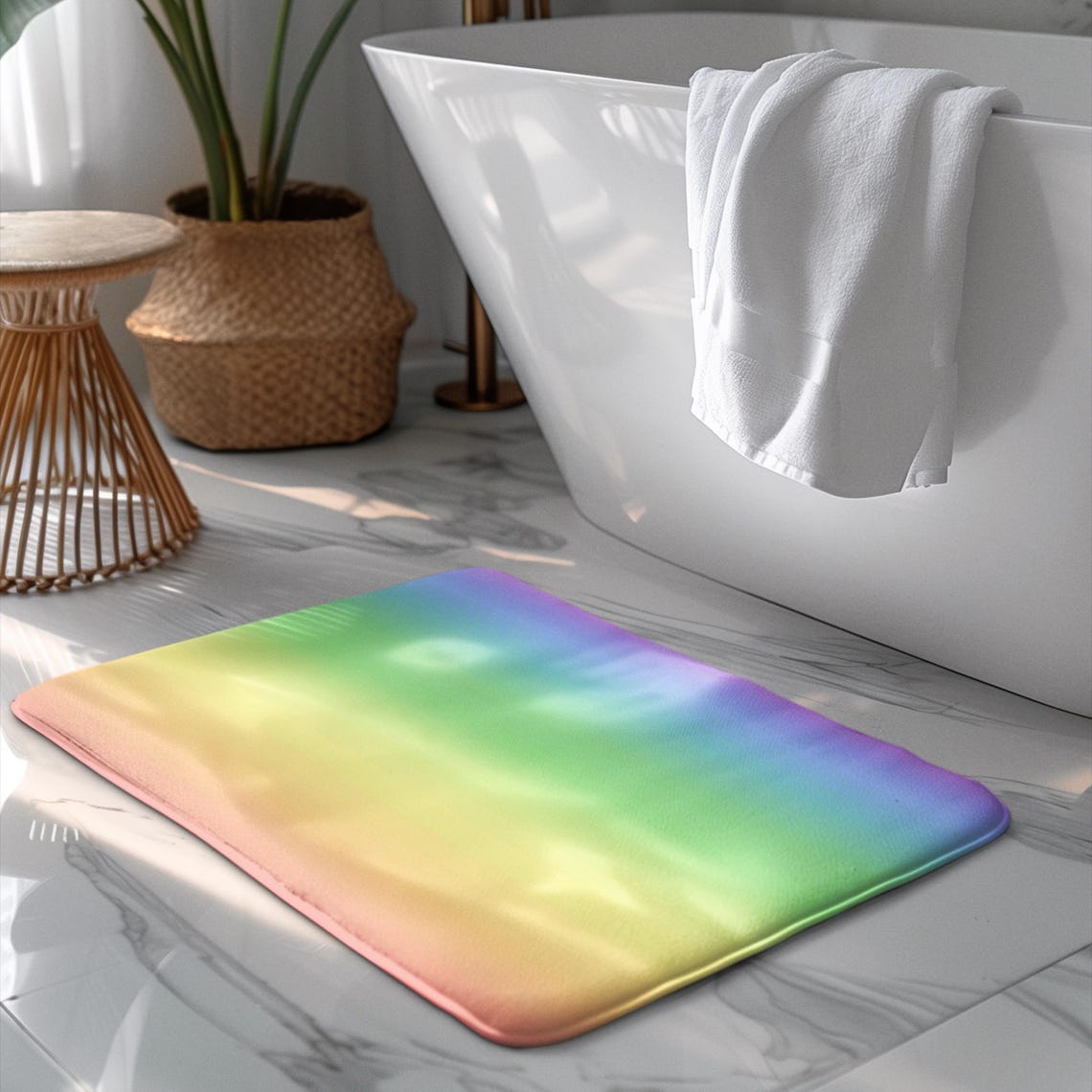 Rainbow Bathroom Mat Pastel Bath Rug Ombre Bathmat Gradient Mat ...