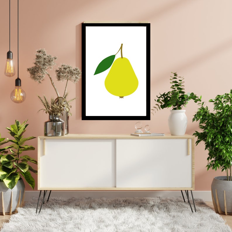 Yellow Pear Art Print Fruit Digital Artwork Graphic Nursery Food ...