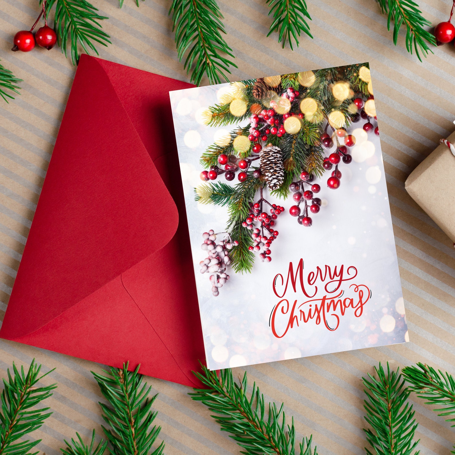 Printable Christmas Card Merry Christmas & Happy Holidays Greeting ...