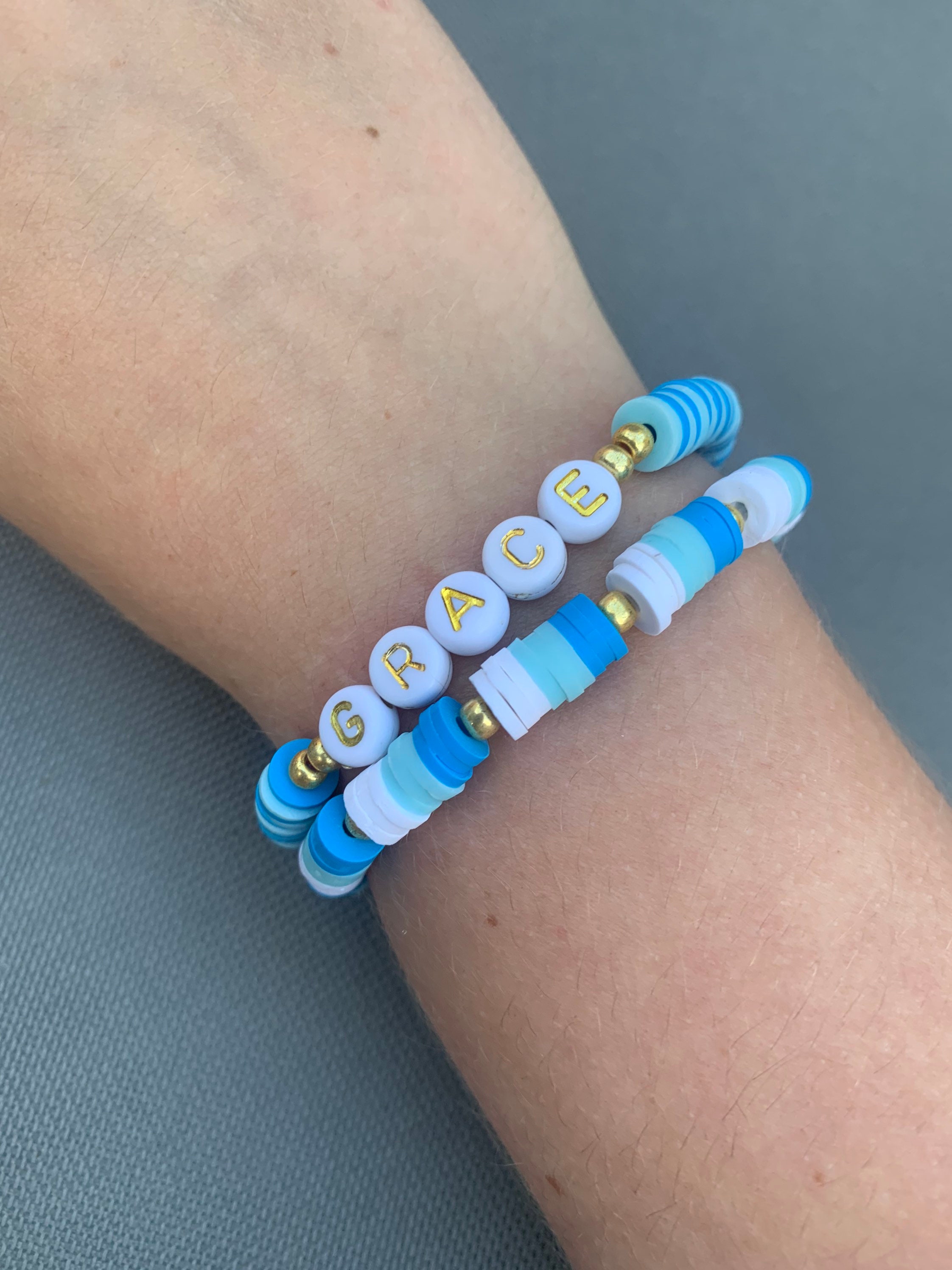 Preppy Vsco Blue On Blue Personalised Clay Beaded Bracelet Etsy Uk