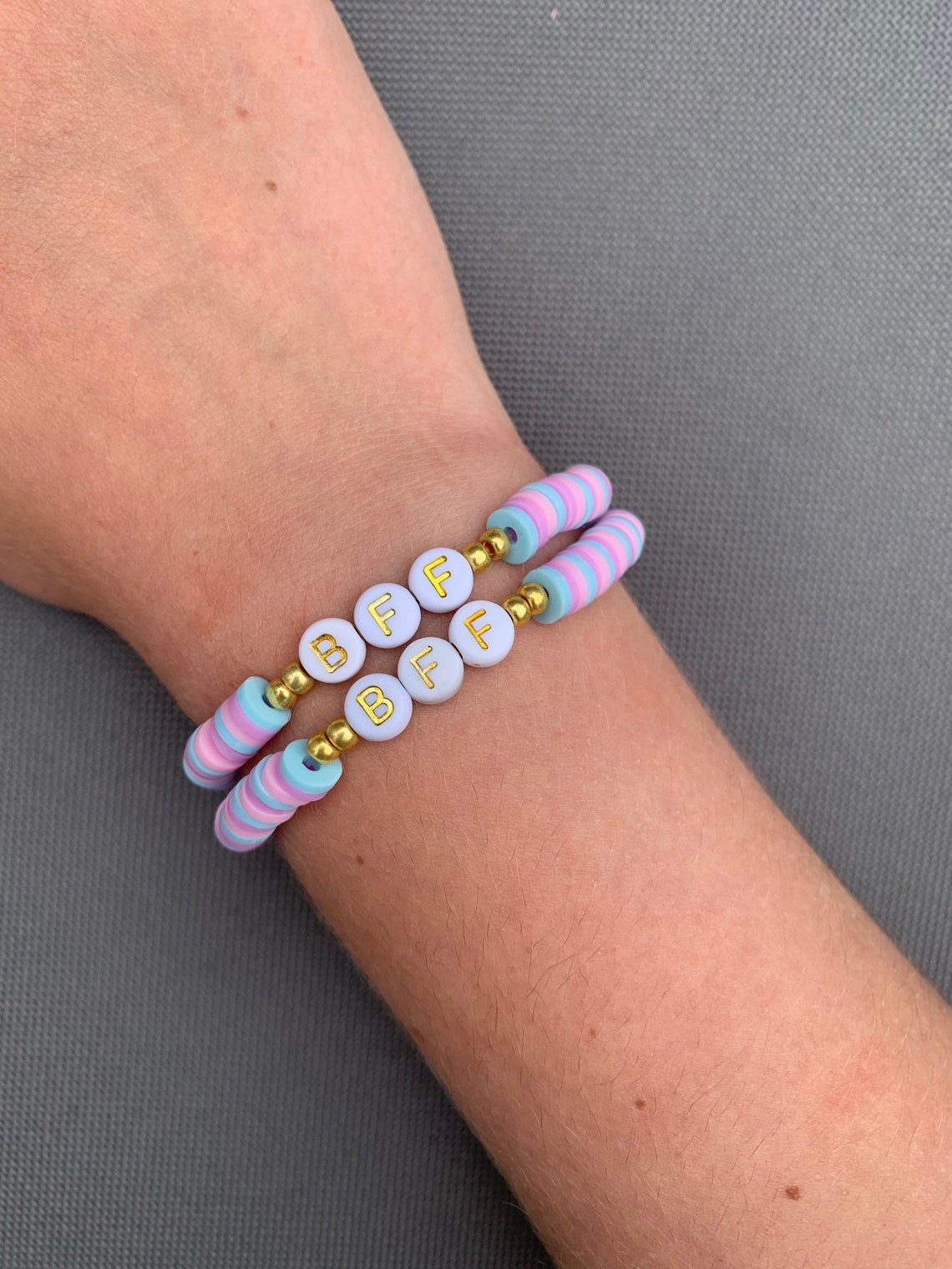 Handmade Bff Matching Personalised Clay Beaded Bracelet Etsy Uk