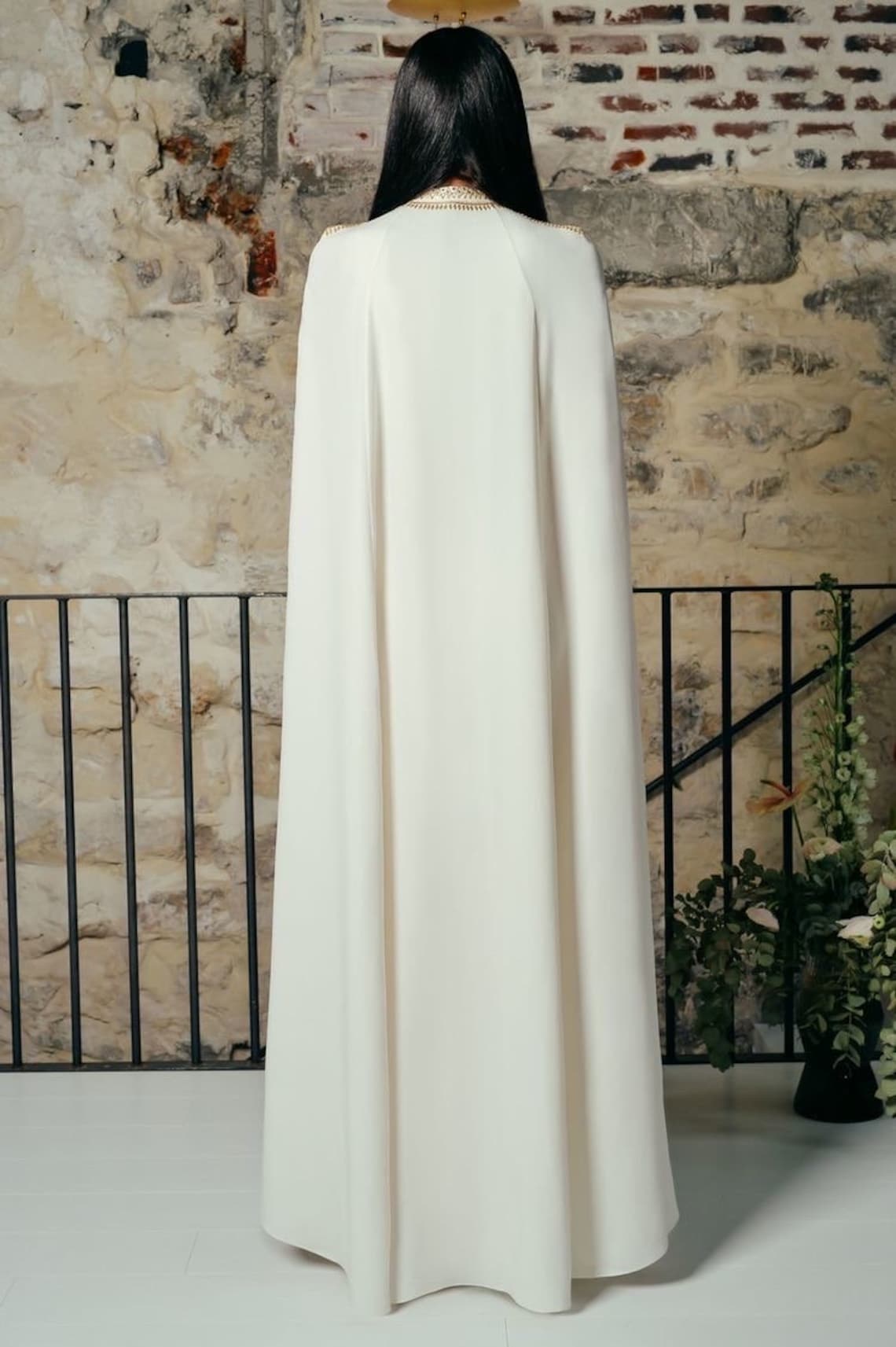 Plunge Neck Jumpsuit and Detachable Cape, Cocktail Party Deep Neck ...