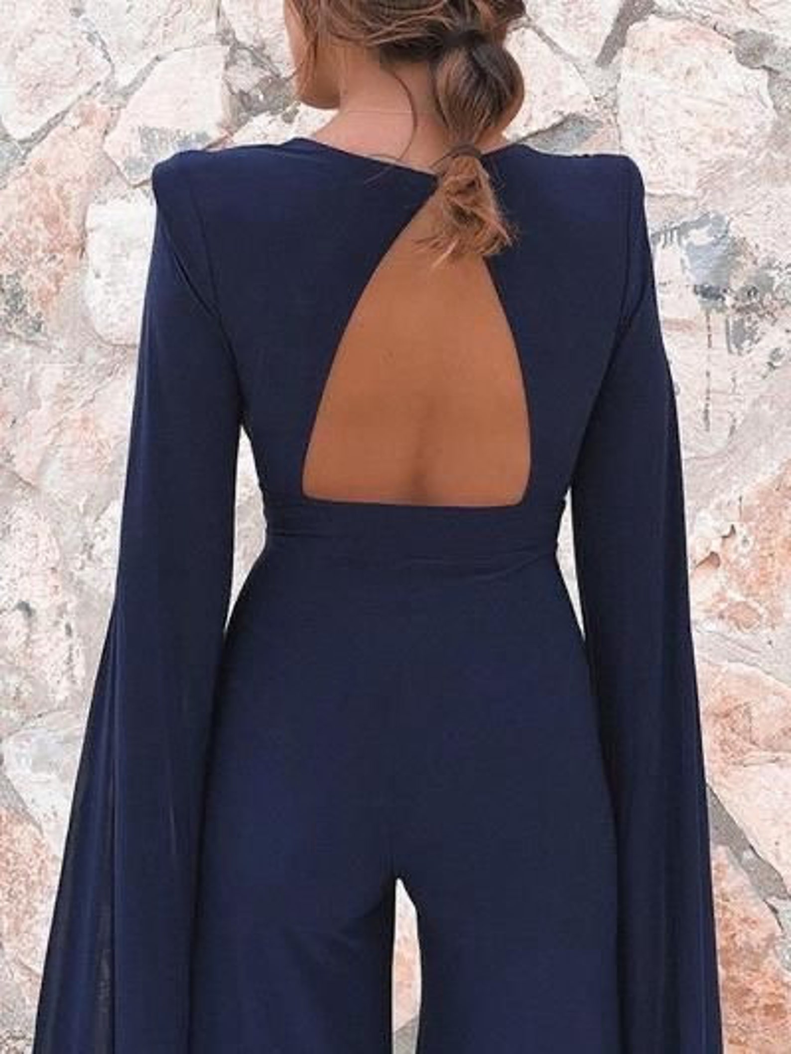 Plunge Neck Long Cape Backless Jumpsuit Party Cocktail Wear - Etsy