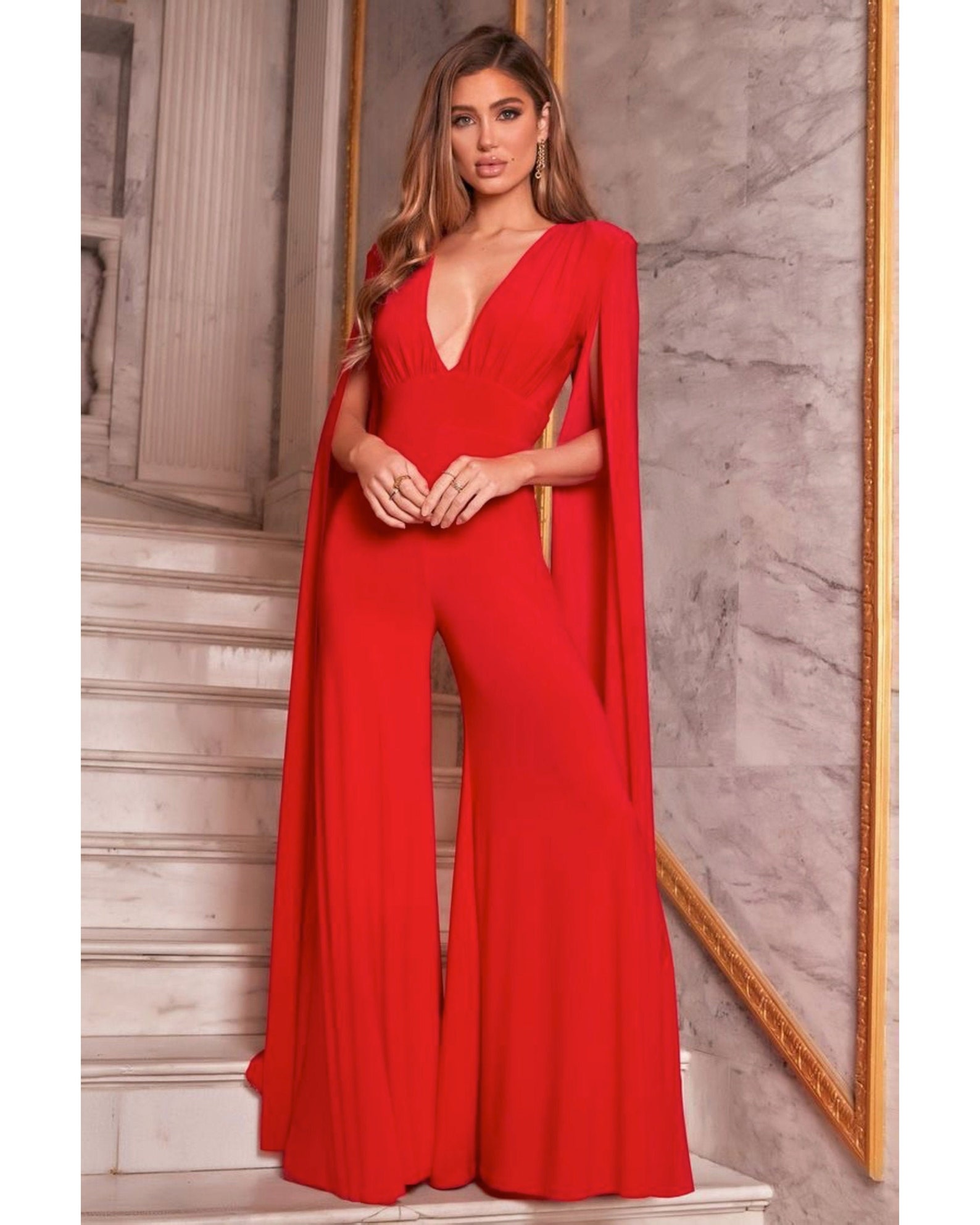 Plunge Neck Long Cape Backless Jumpsuit Party Cocktail Wear - Etsy