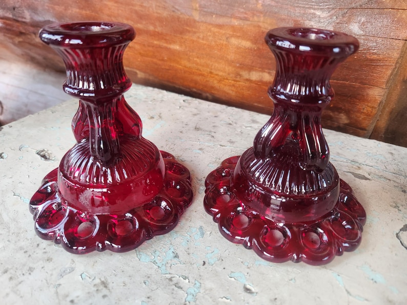Westmoreland Ruby Red Candlestick Doric Glass Holders Vintage Set of 2 ...