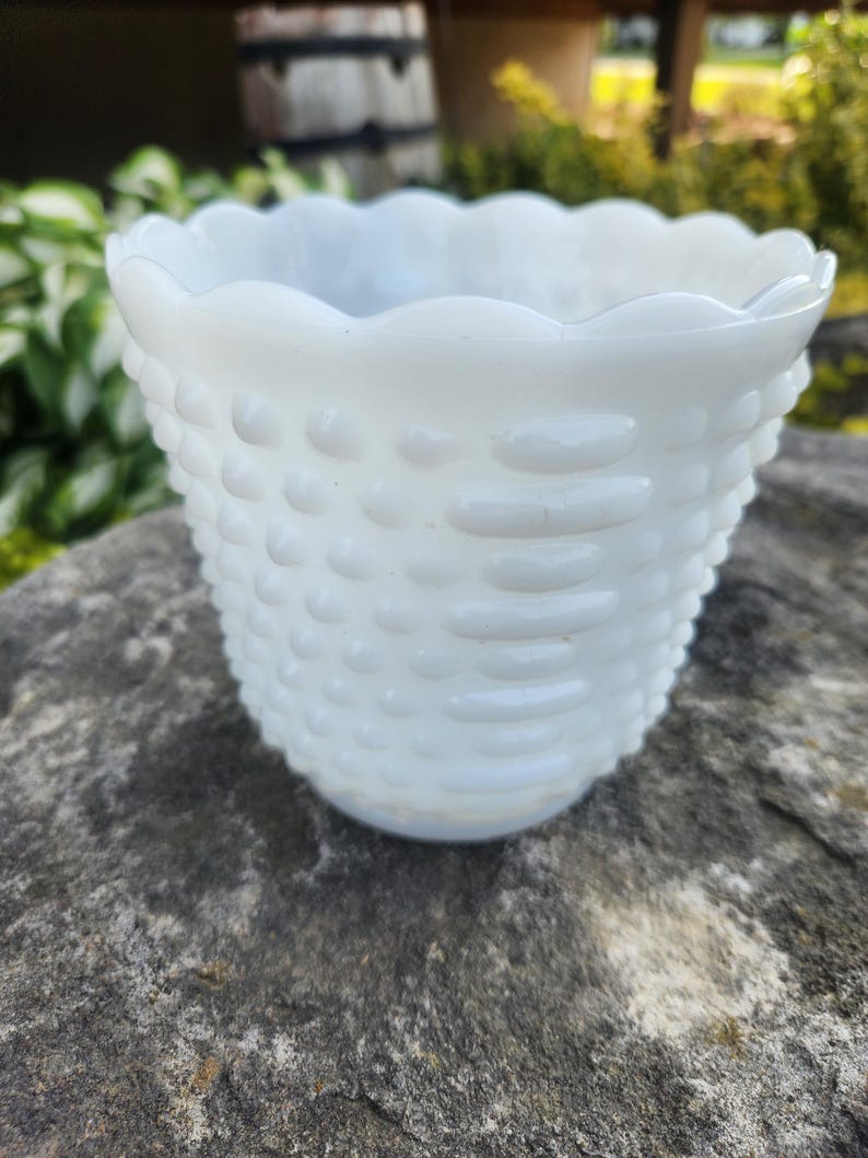 Anchor Hocking Vase Milk Glass Flower Pot Planter Dot Dash White ...