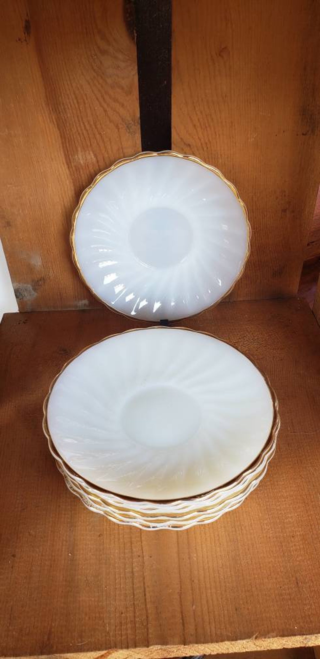 Anchor Hocking Fire King Swirl Shell Saucers White Gold Trim - Etsy