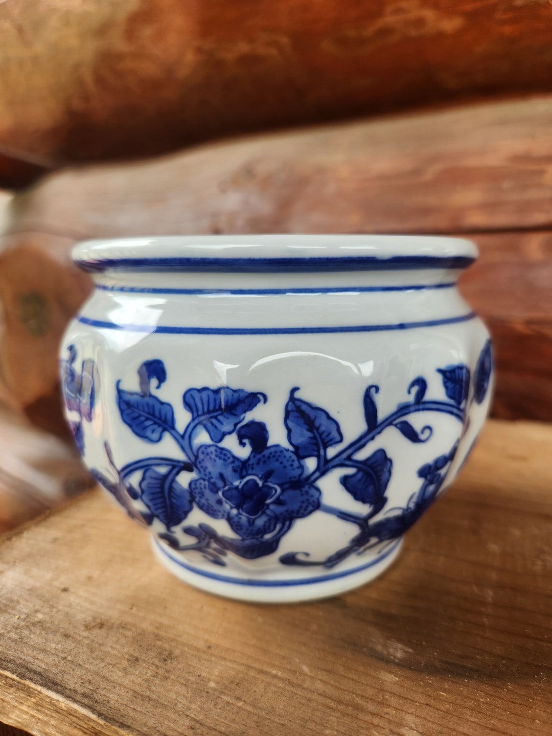 Chinoiserie Blue and White Porcelain Cachepot Flower Pot Vase Vintage ...