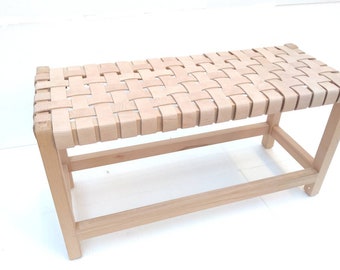 Leather Strap Woven Bench - Etsy