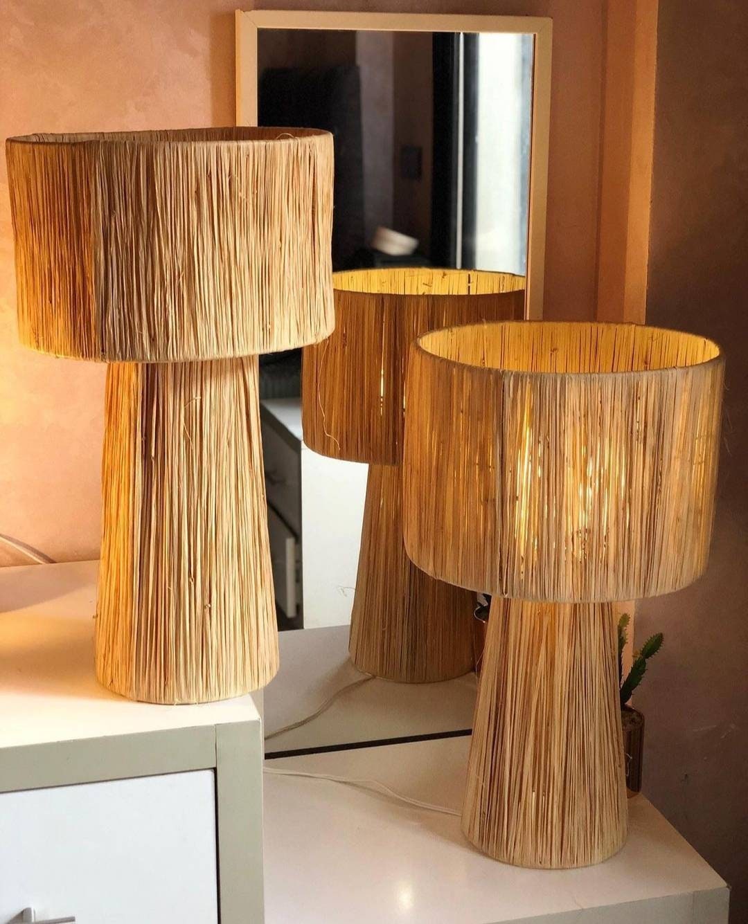 Raffia Table Lamp Made by Raphia in Morocco Large Raffia - Etsy