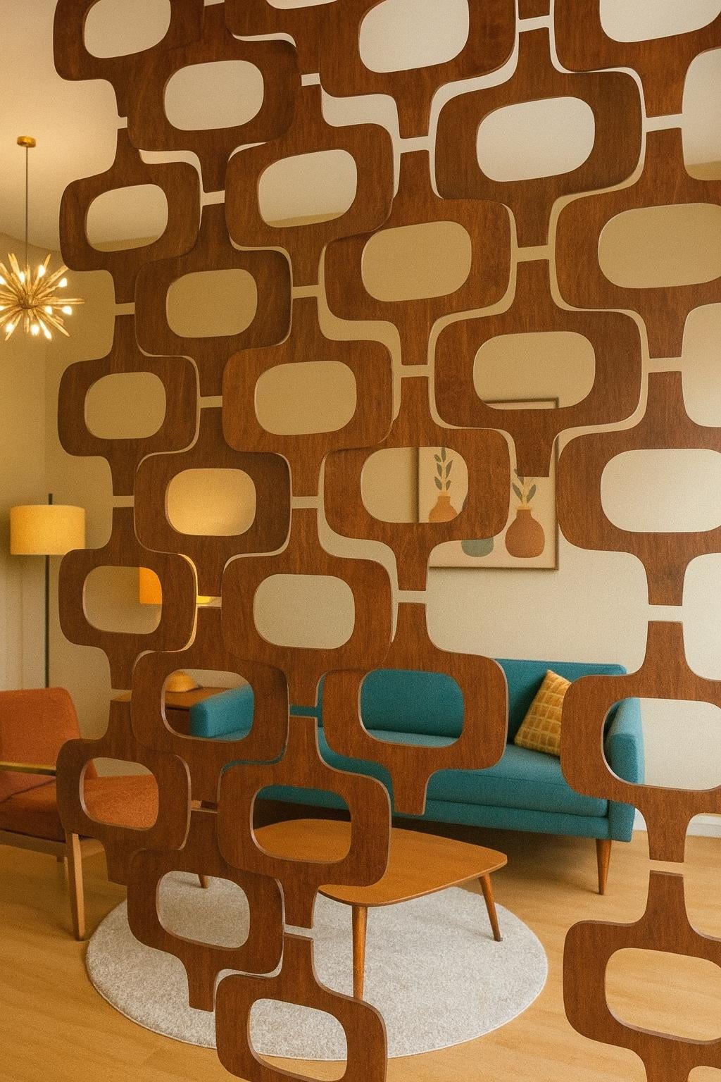 Laser File Retro Room Divider Mid Century Screen Curtain Vintage Wood ...