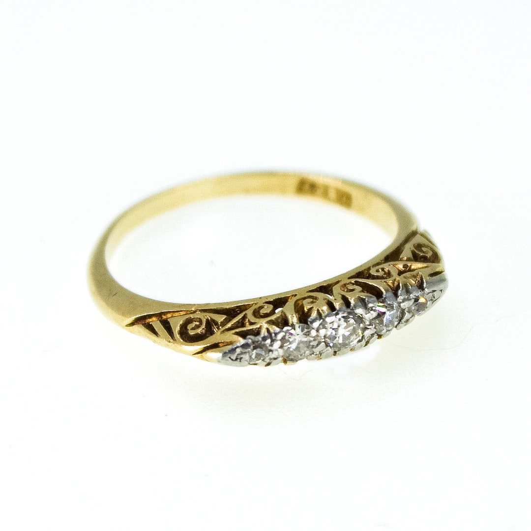 Vintage 5 Stone Ring Diamond and Yellow Gold Ring Uk Size J1/2 BHS ...