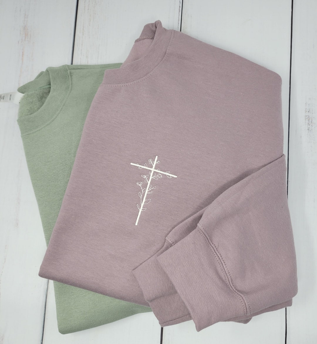 Embroidered Floral Cross Sweatshirt: Christian Crewneck - Etsy