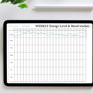 Energy Level and Mood Tracker Weekly Daily Hourly Physical State Mental ...