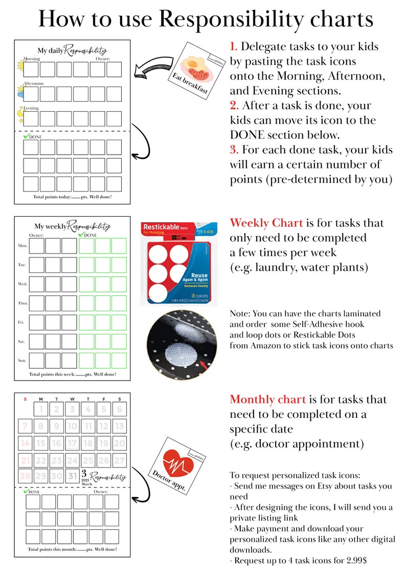 Responsibility Chores Charts POINT-BASED Printables PDF for Kids and ...