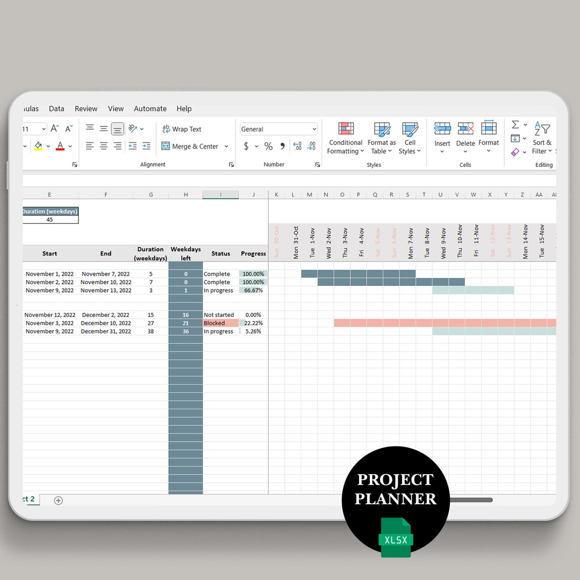 Project Planner | Project Management Progress Tracker Excel Spreadsheet ...