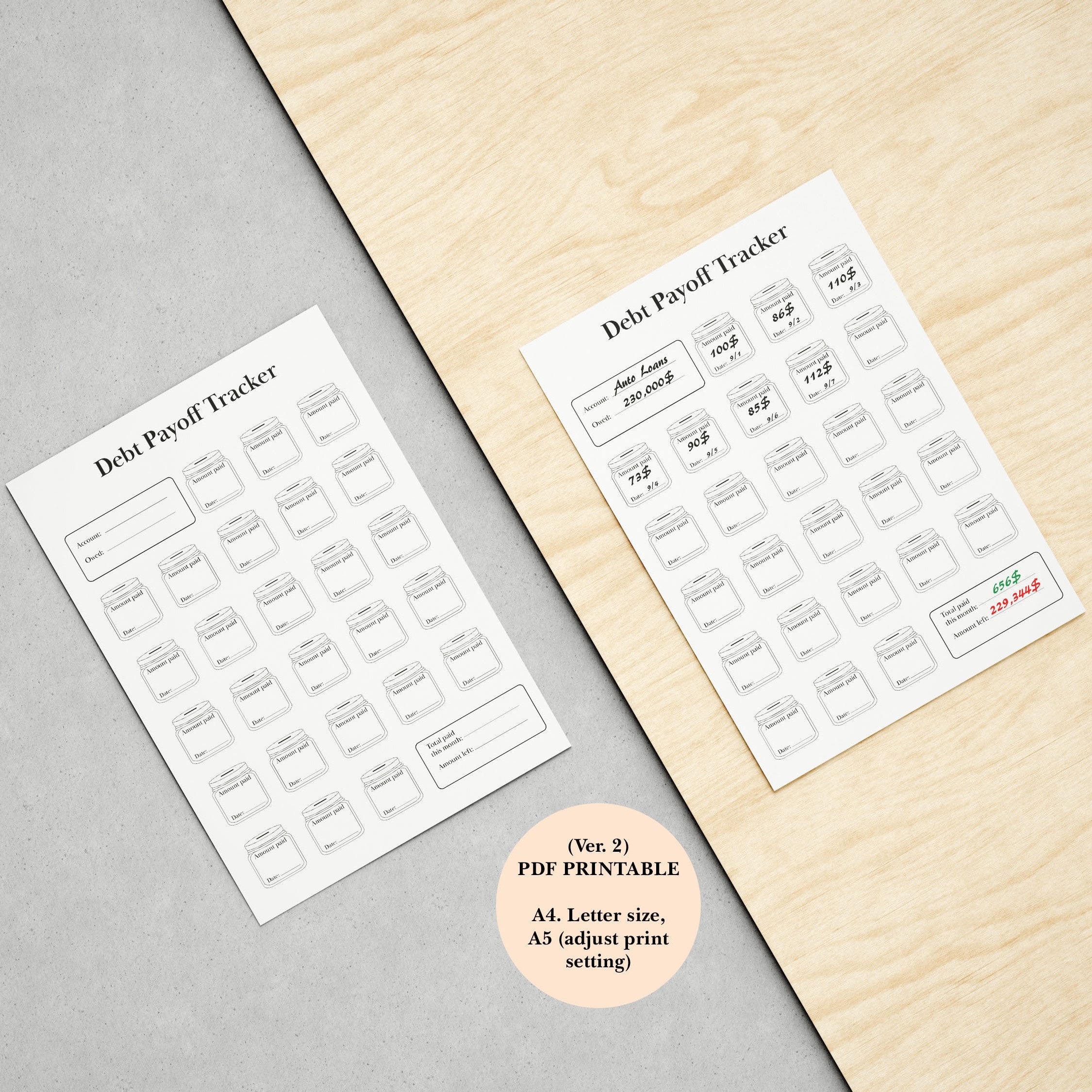 Debt Payoff Tracker Bundle (2 Versions) A4, A5, Letter PDF Printable ...