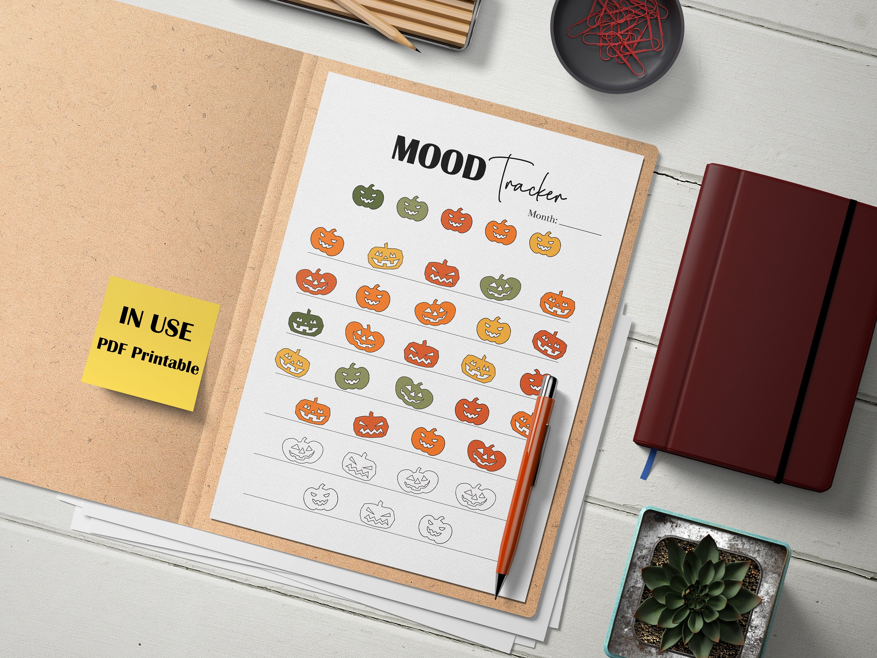 Mood Tracker Planner bundle of 2 Printable PDF Apple & Halloween ...