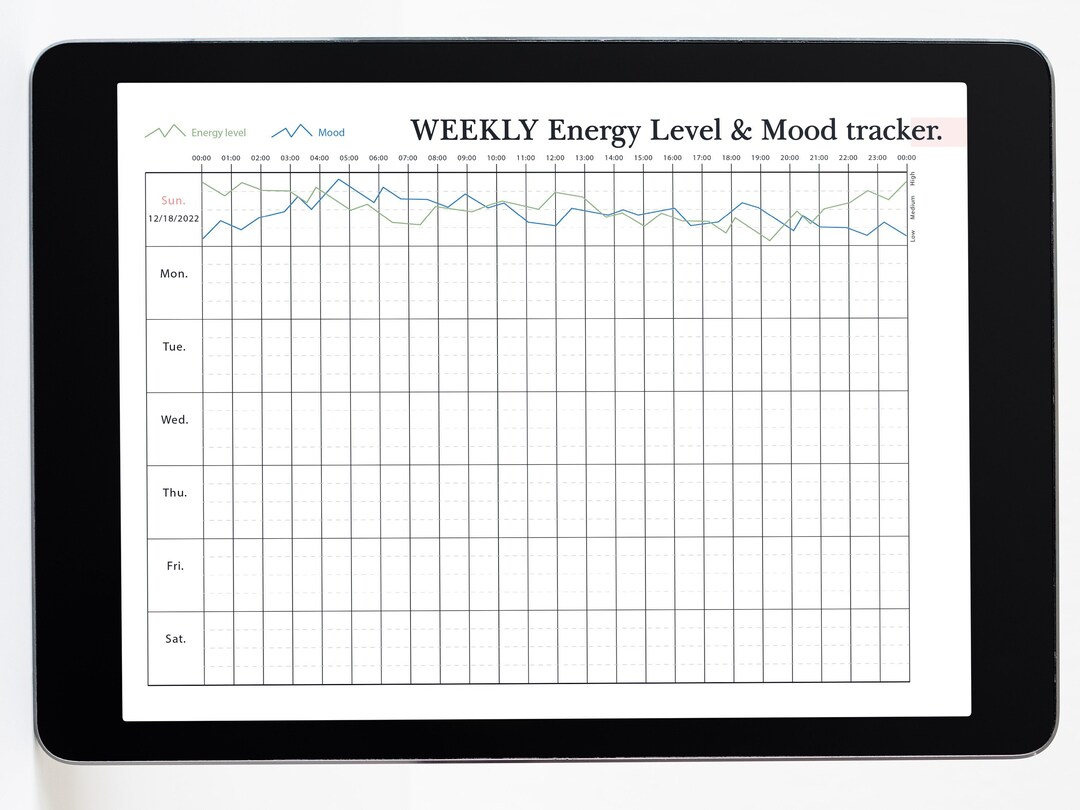 Energy Level and Mood Tracker Weekly Daily Hourly | Physical State ...