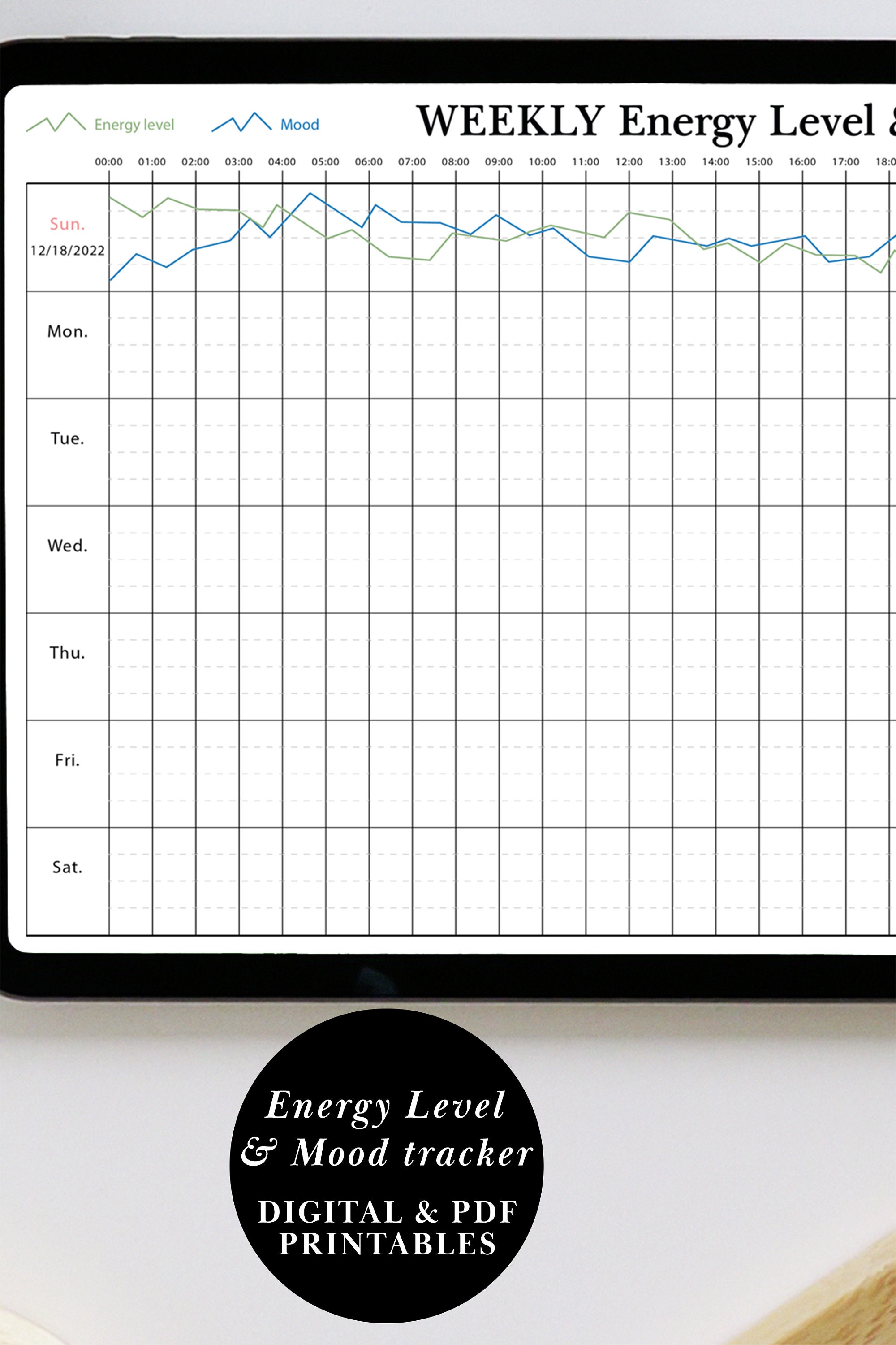Energy Level and Mood Tracker Weekly Daily Hourly | Physical State ...