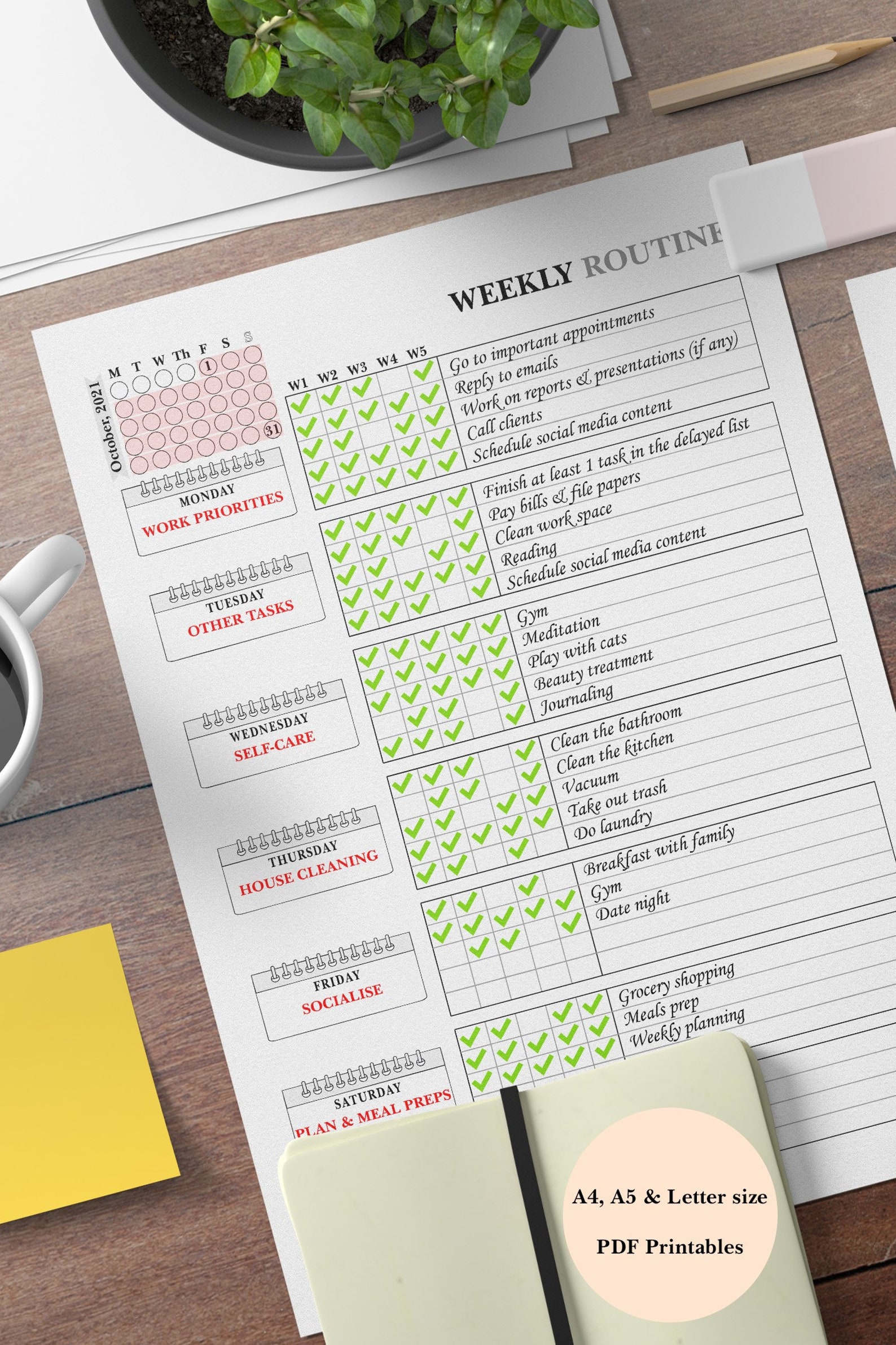 Daily & Weekly Routine To-dos Priority List A4, A5, Letter Printables ...