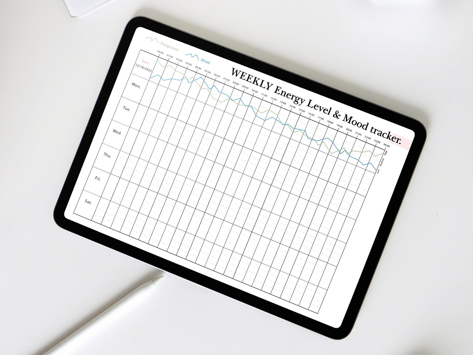 Energy Level and Mood Tracker Weekly Daily Hourly | Physical State ...