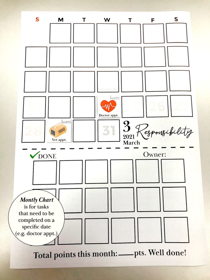Responsibility Chores Charts POINT-BASED Printables PDF for Kids and ...