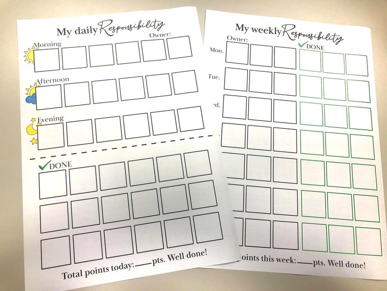 Responsibility Chores Charts POINT-BASED Printables PDF for Kids and ...