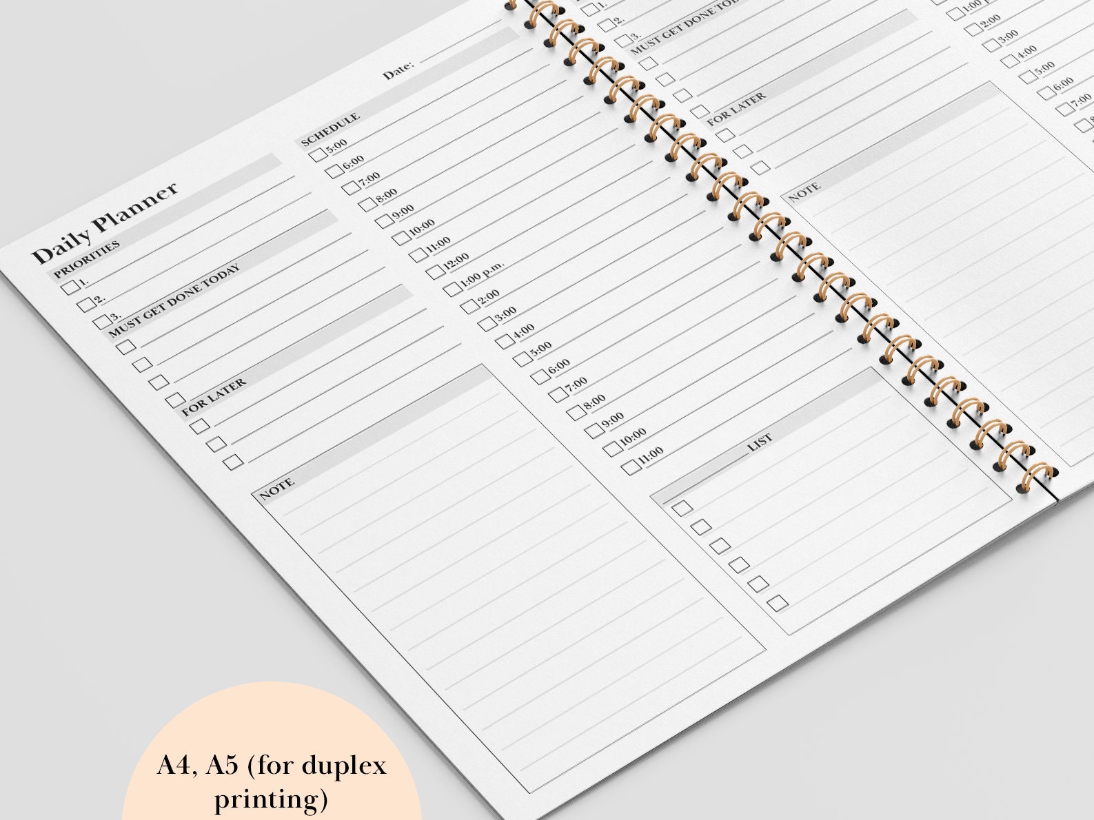 Undated Daily Planner Inserts A4, A5, Letter Printables PDF ...
