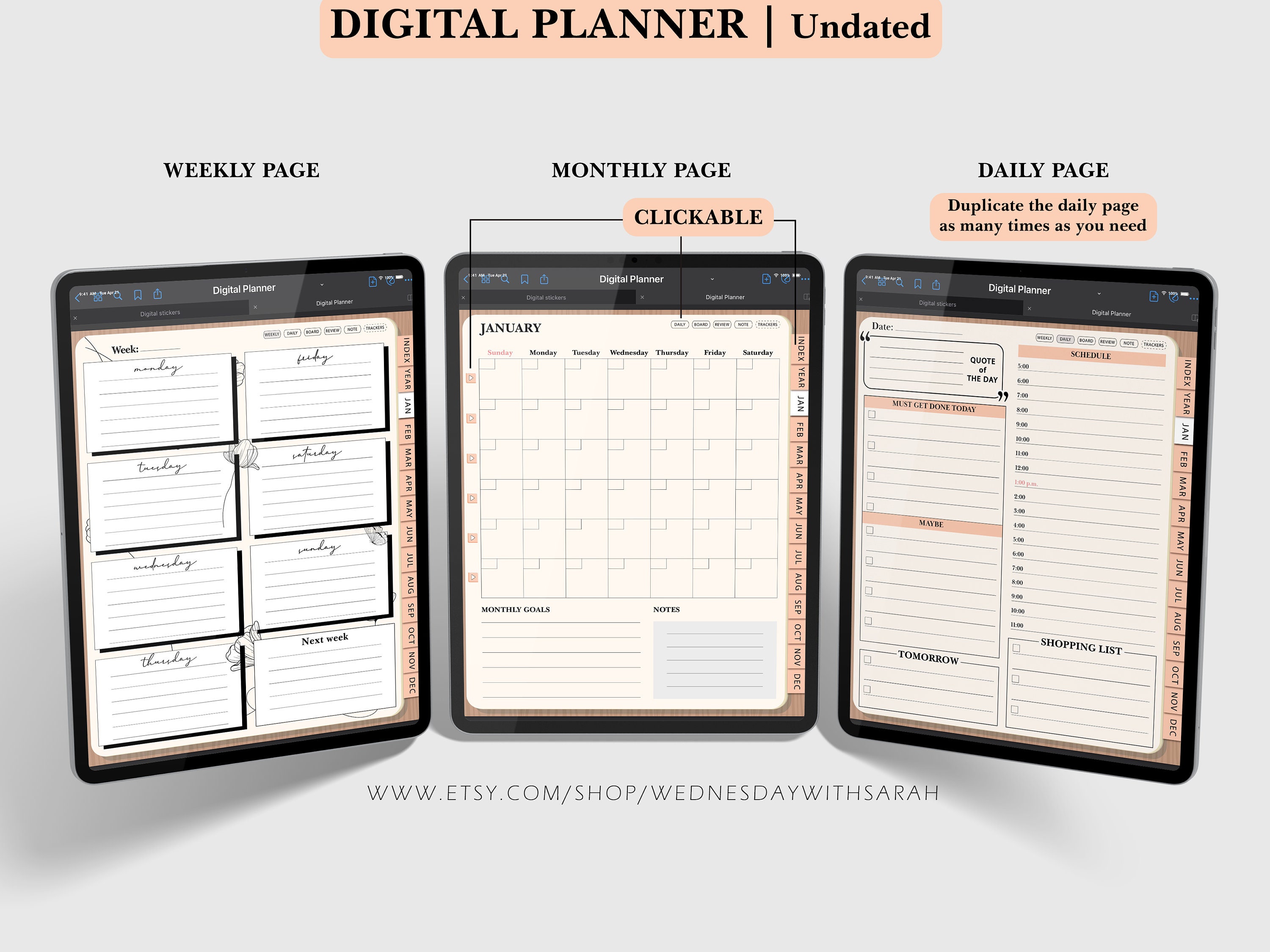Undated Digital Planner iPad Planner PDF Planner Work - Etsy