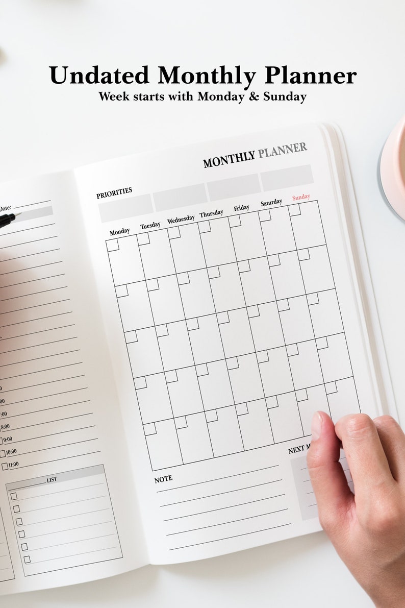 Undated Monthly Planner A4, A5, Letter Printables PDF Minimalist ...