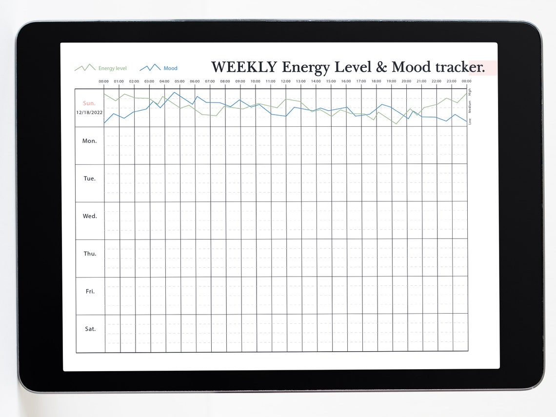 Energy Level and Mood Tracker Weekly Daily Hourly Physical - Etsy