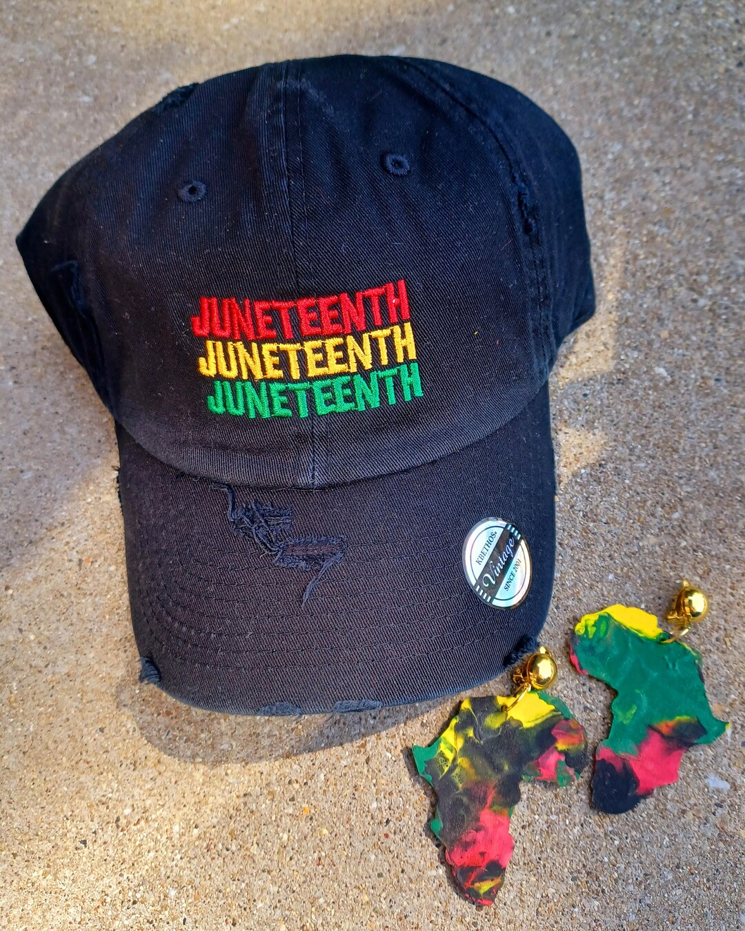Juneteenth Baseball Cap and Custom Handpainted Abstract Wooden Africa ...
