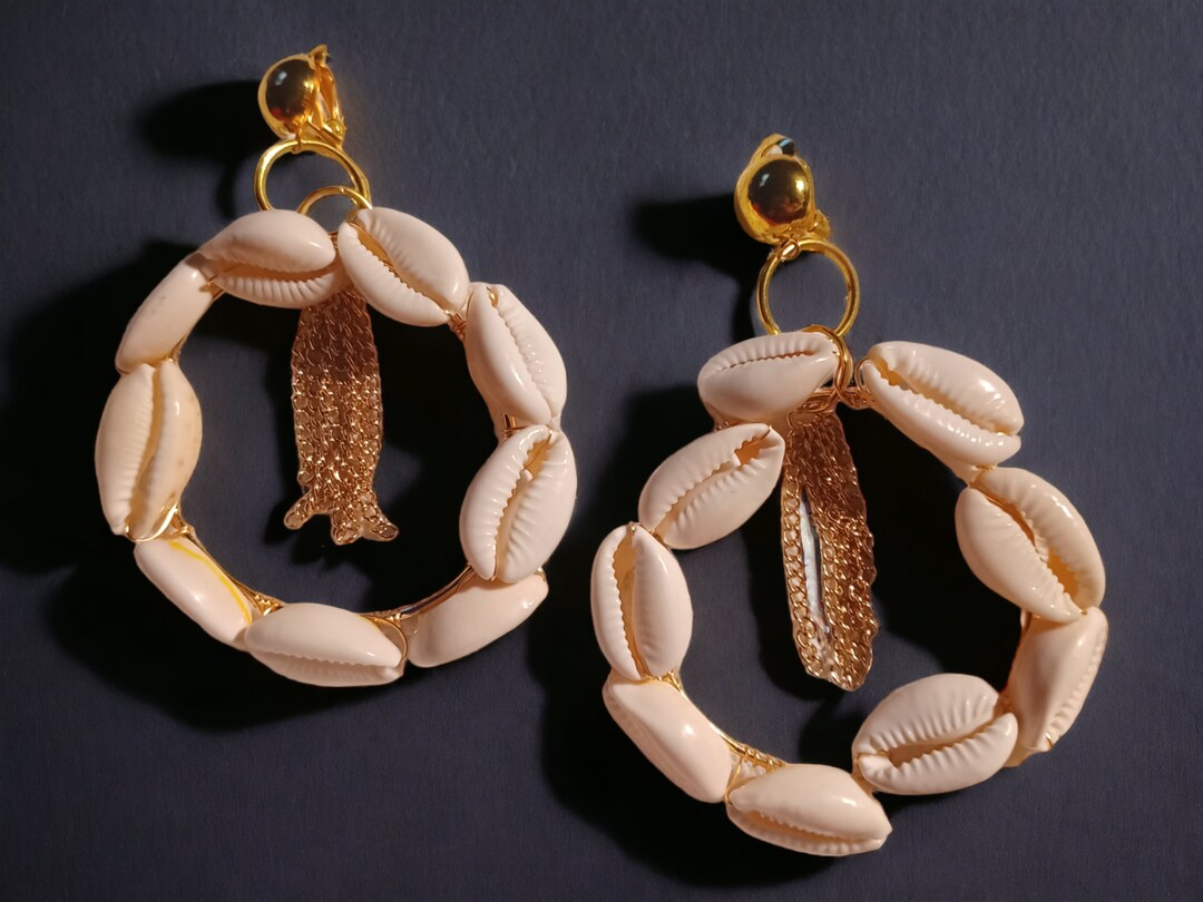 Handmade Gold Metal Cowrie Shell Hoop Clip on Earrings - Etsy