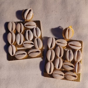 Handmade Abstract Wood and Cowrie Shell Clip on Earrings - Etsy