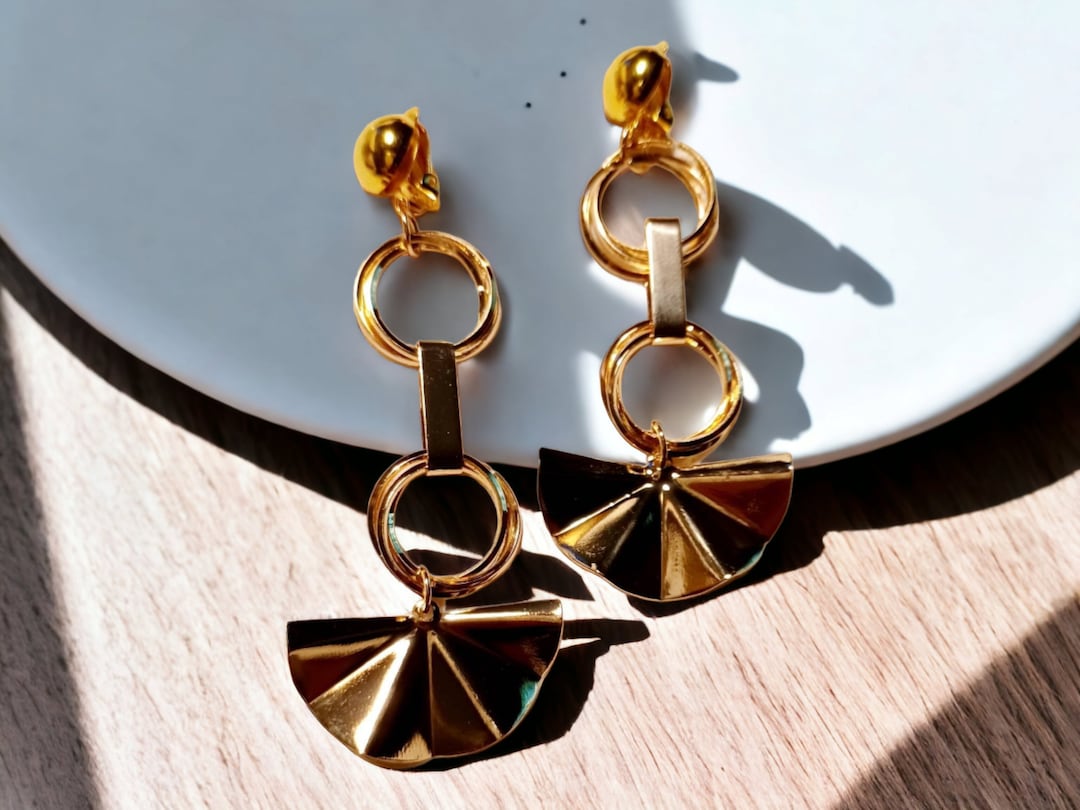 Large Gold Metal Multi Hoop Clip on Earrings - Etsy