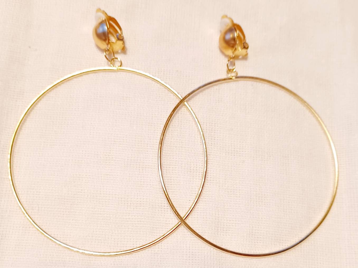 Large Thin Gold Metal Hoop Clip on Earrings - Etsy